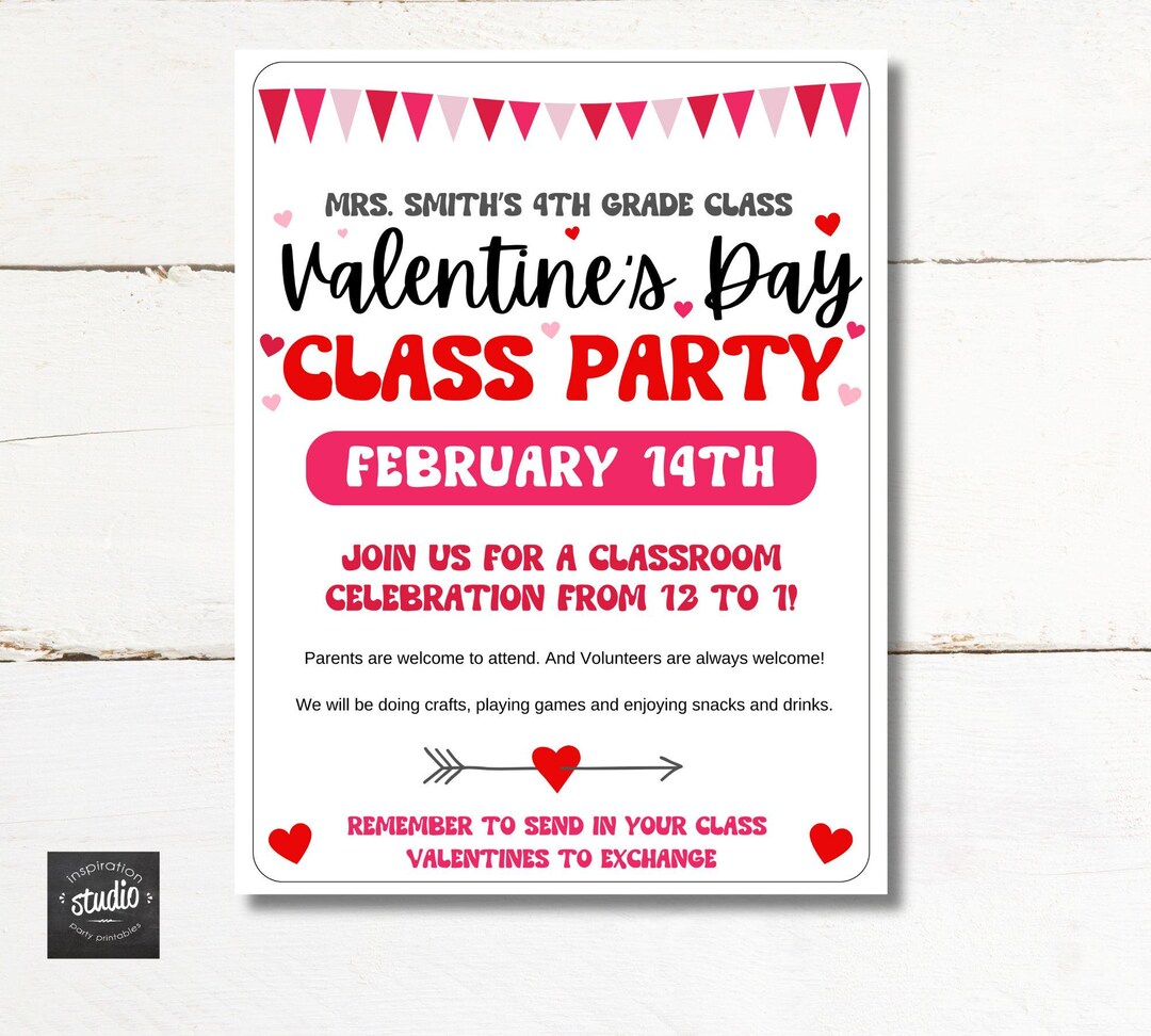 Printable Valentine's Day Class Party Flyer Customizable Canva Template ...