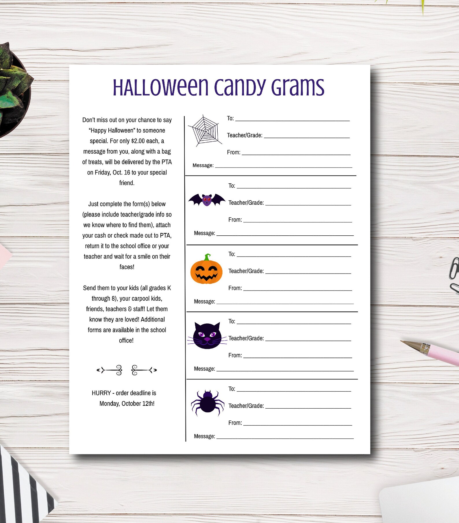 Halloween Candy Gram Flyer School Fundraiser Flyer Template - Etsy
