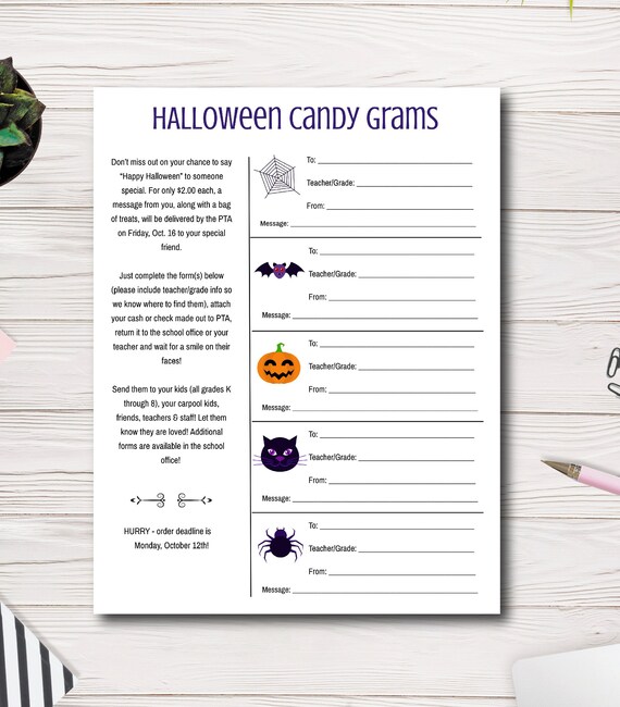 Halloween Candy Gram Flyer School Fundraiser Flyer Template - Etsy