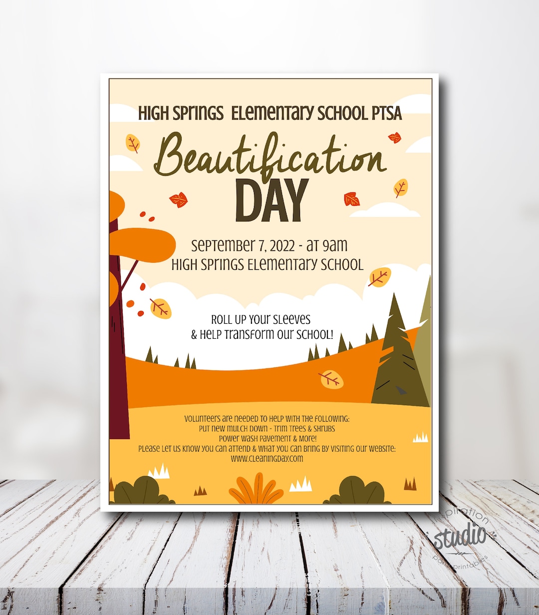 Fall Beautification Day Flyer and Poster | School Clean up Day Flyer ...