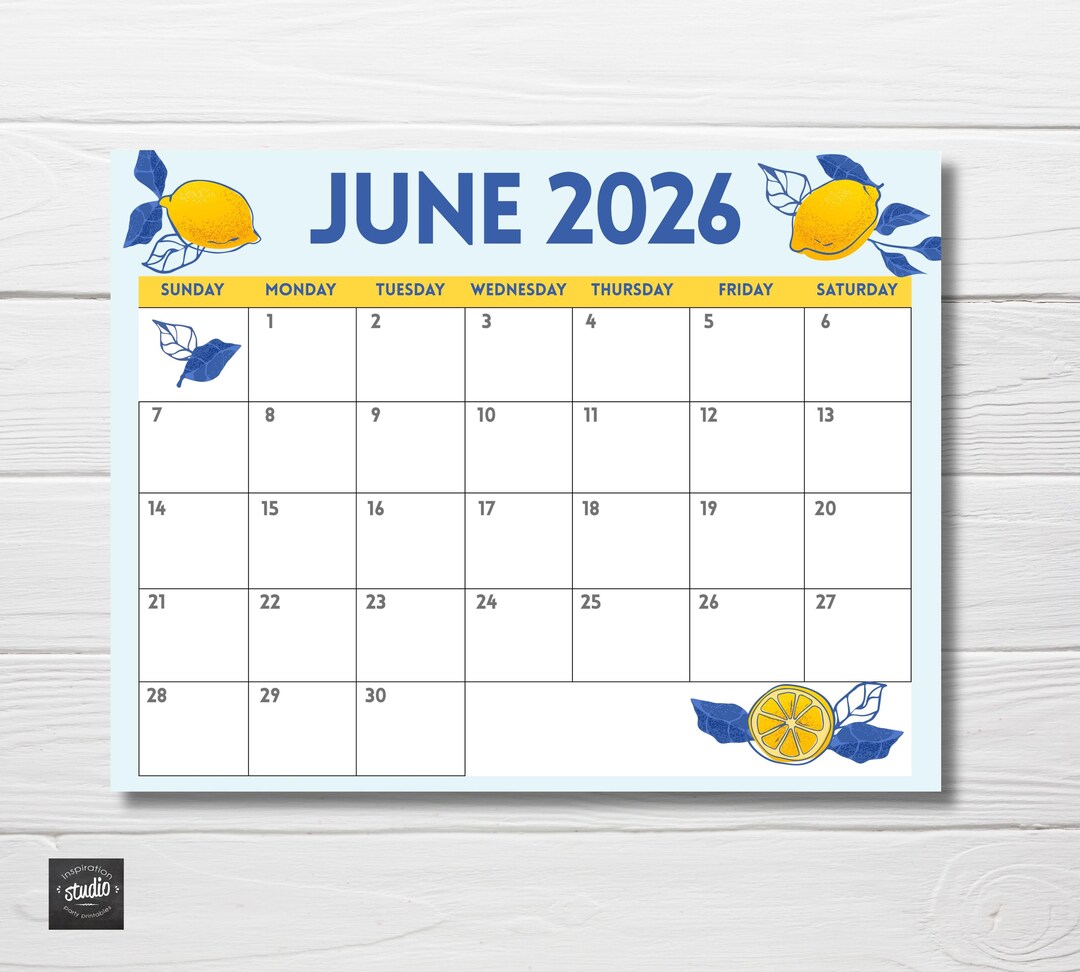 June 2026 Calendar | Editable Canva Template Lemon Fresh Mediterranean ...