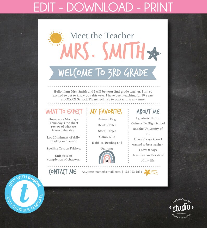 Editable Meet the Teacher Flyer Template About the Teacher - Etsy
