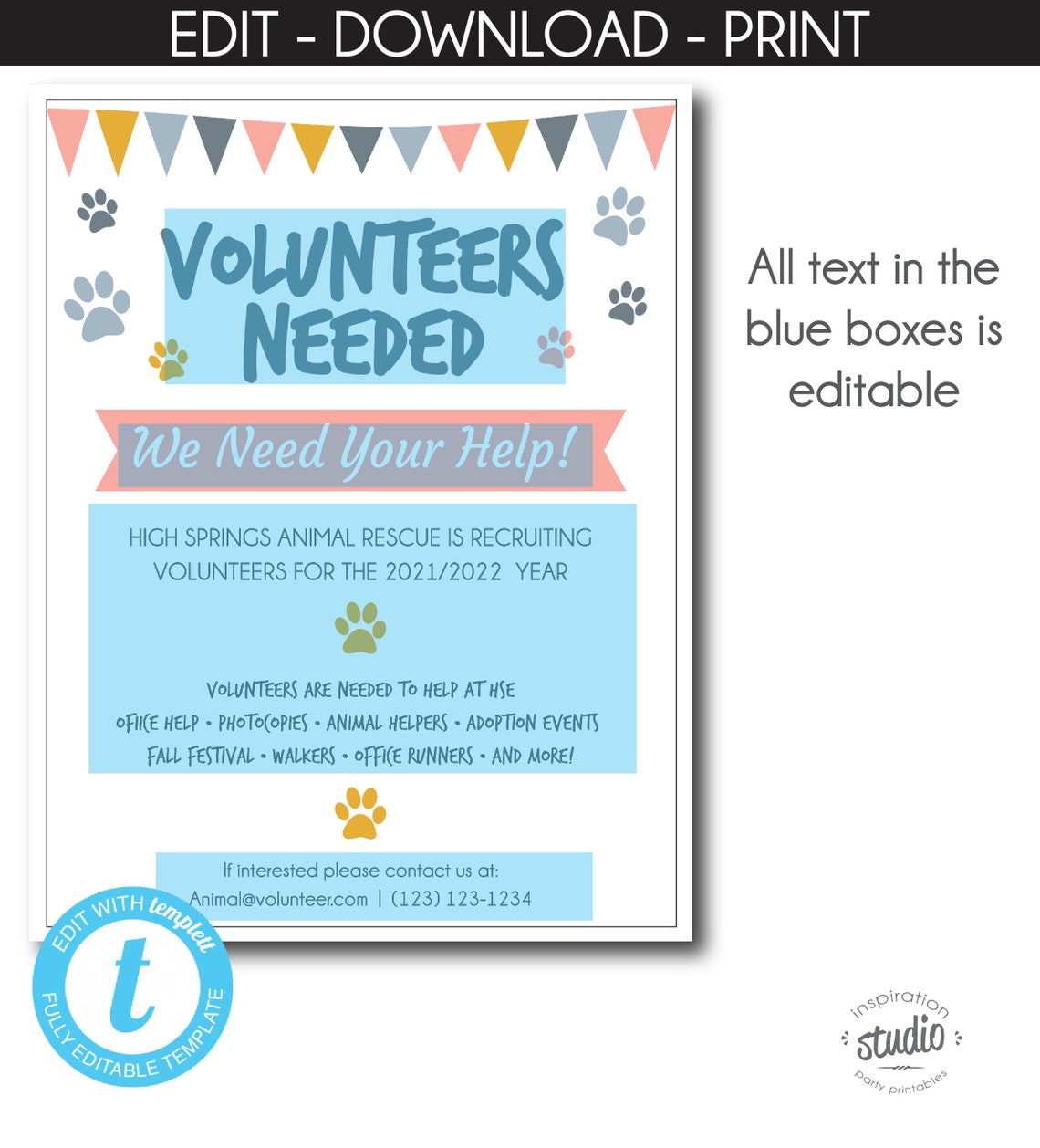 Volunteers Needed Flyer Template Pet Rescue Volunteers Cat - Etsy