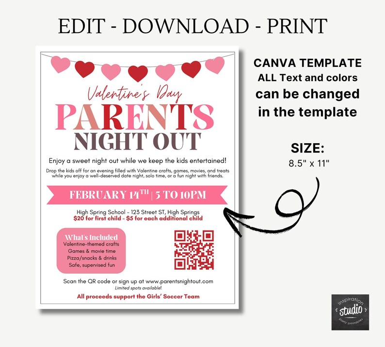 Valentine Parents Night Out Flyer Template | School Fundraiser ...