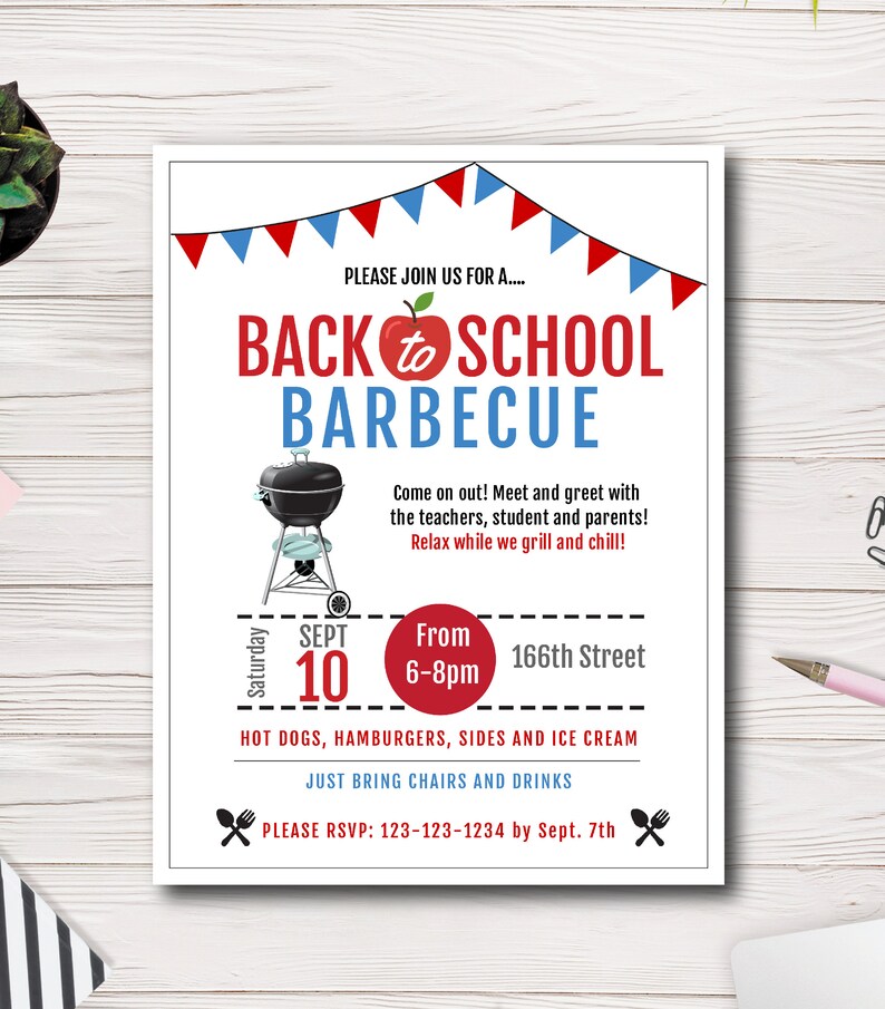 Back to School Barbecue Flyer Template School BBQ Party - Etsy