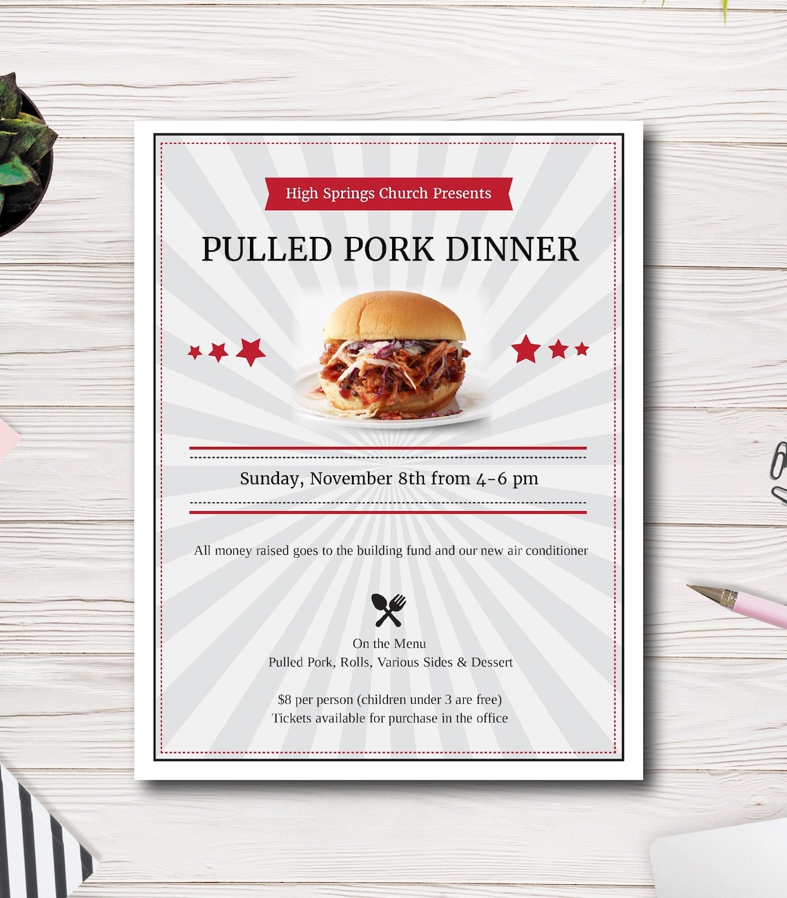 Pulled Pork Fundraiser Flyer Template, Barbecue Dinner Fundraiser Flyer ...