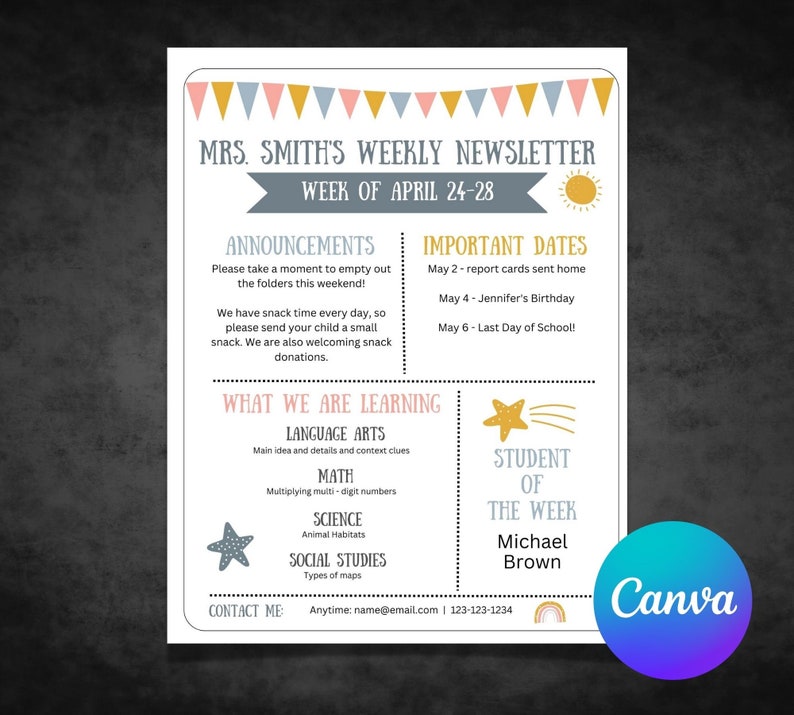 Editable Weekly Teacher Newsletter Template Notes to Parents - Etsy