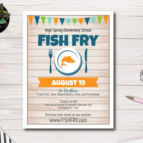 EDITABLE Fish Fry Fundraiser Flyer Template Charity Non - Etsy