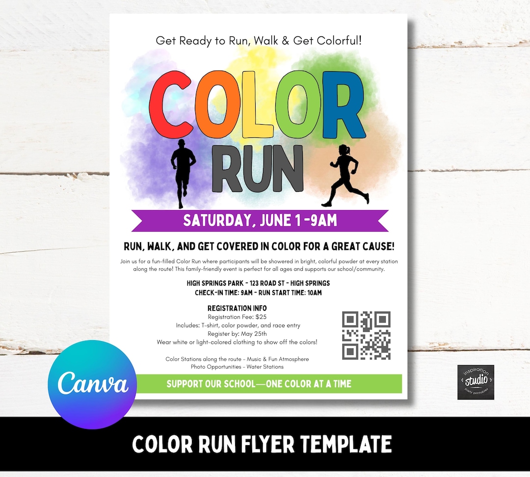 School Color Run Flyer | Editable Canva Template for PTA Fundraisers ...