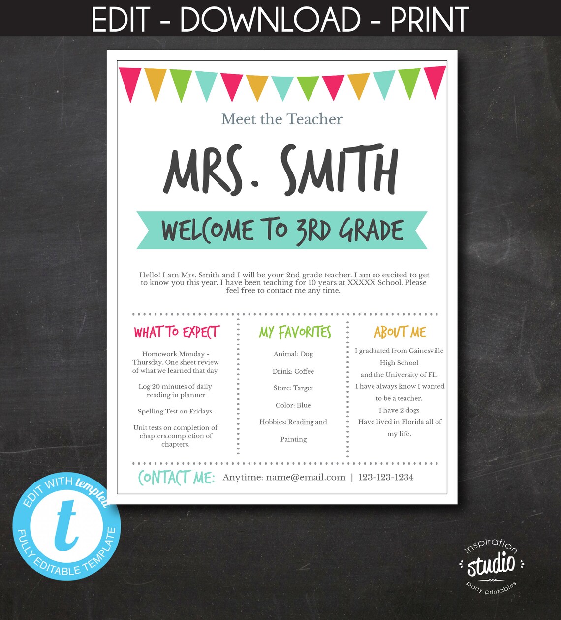 Editable Meet the Teacher Flyer Template About the Teacher - Etsy