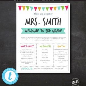 Editable Meet the Teacher Flyer Template, About the Teacher Flyer, Back ...