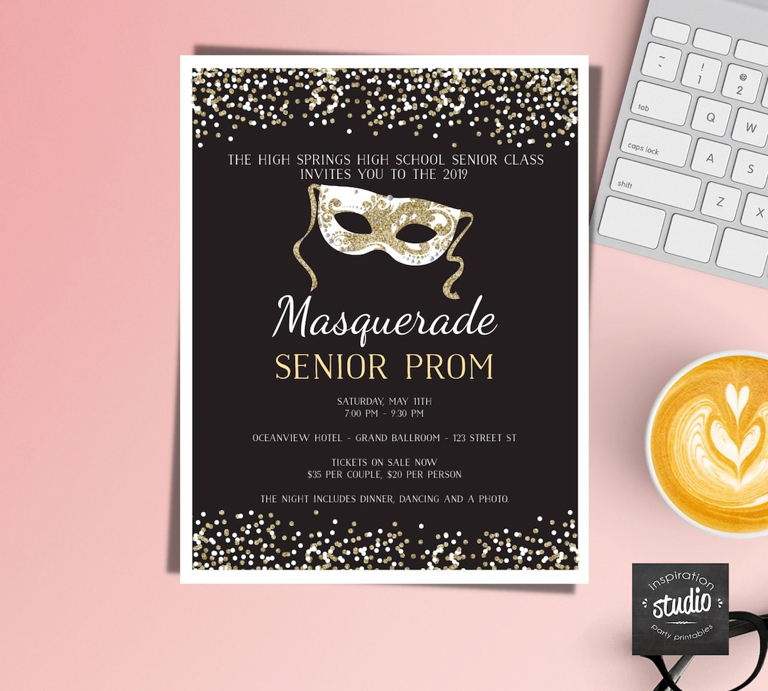 Masquerade Prom Flyer Template | Senior Prom | Junior Prom Invite ...