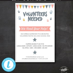 Volunteers Needed Poster Template, Back to School Poster, Volunteer ...