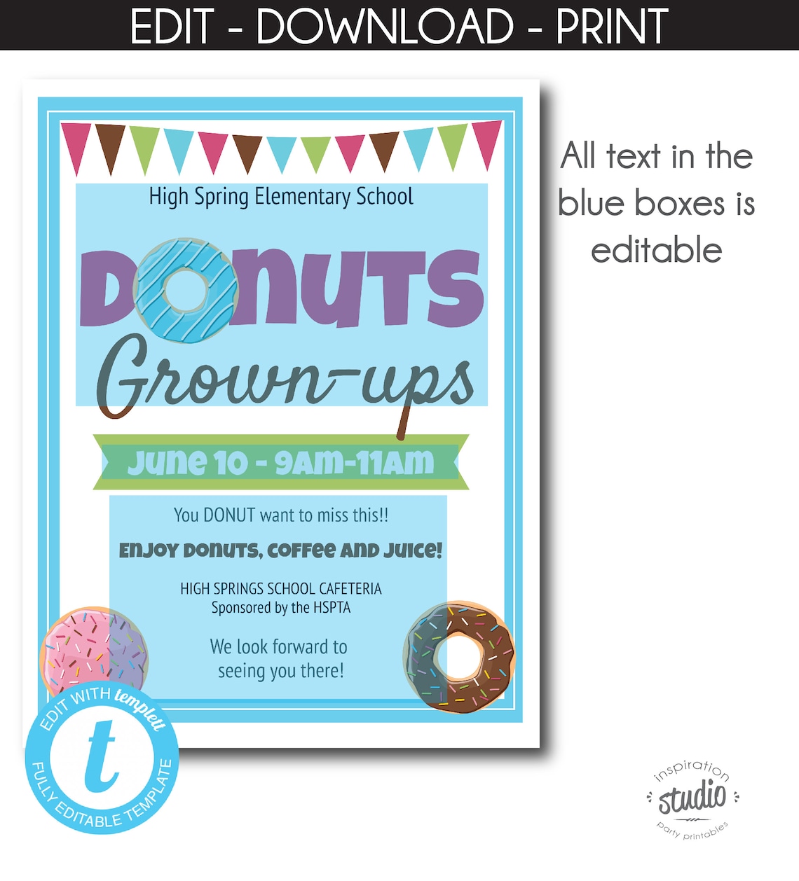 Donuts With Grown-ups Flyer Template Donuts With Mom Donuts - Etsy