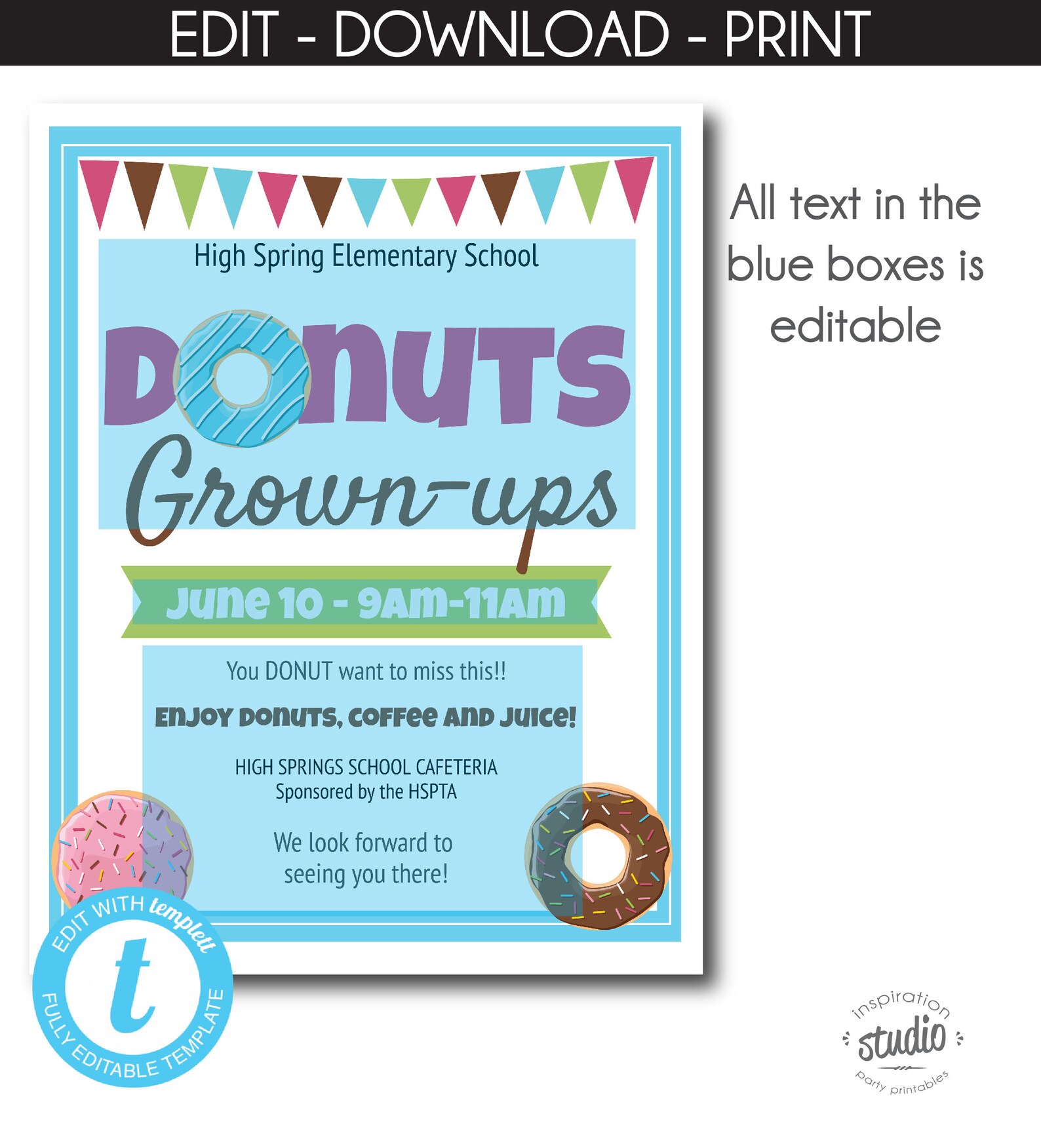 Donuts With Grown-ups Flyer Template Donuts With Mom Donuts - Etsy