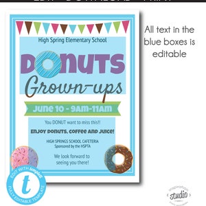 Donuts With Grown-ups Flyer Template Donuts With Mom Donuts With Dad ...