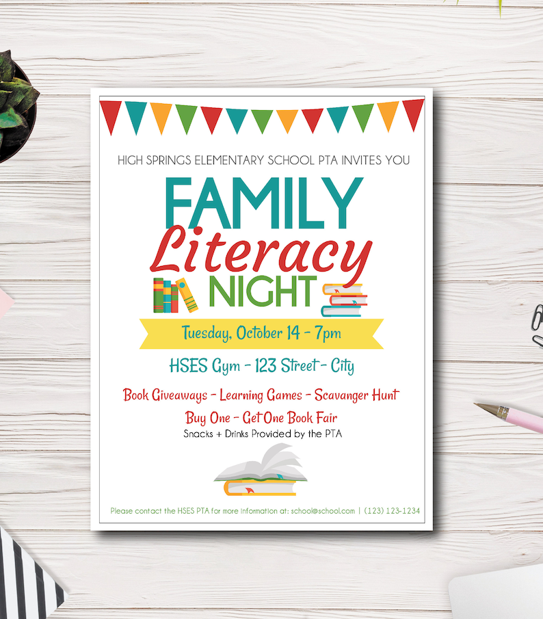 Family Literacy Night Event Flyer Template School Book Night - Etsy