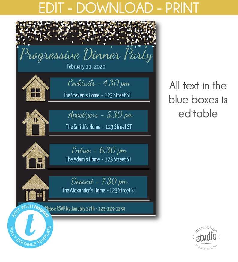 Progressive Dinner Party Invite Template, Neighborhood Dinner Party ...