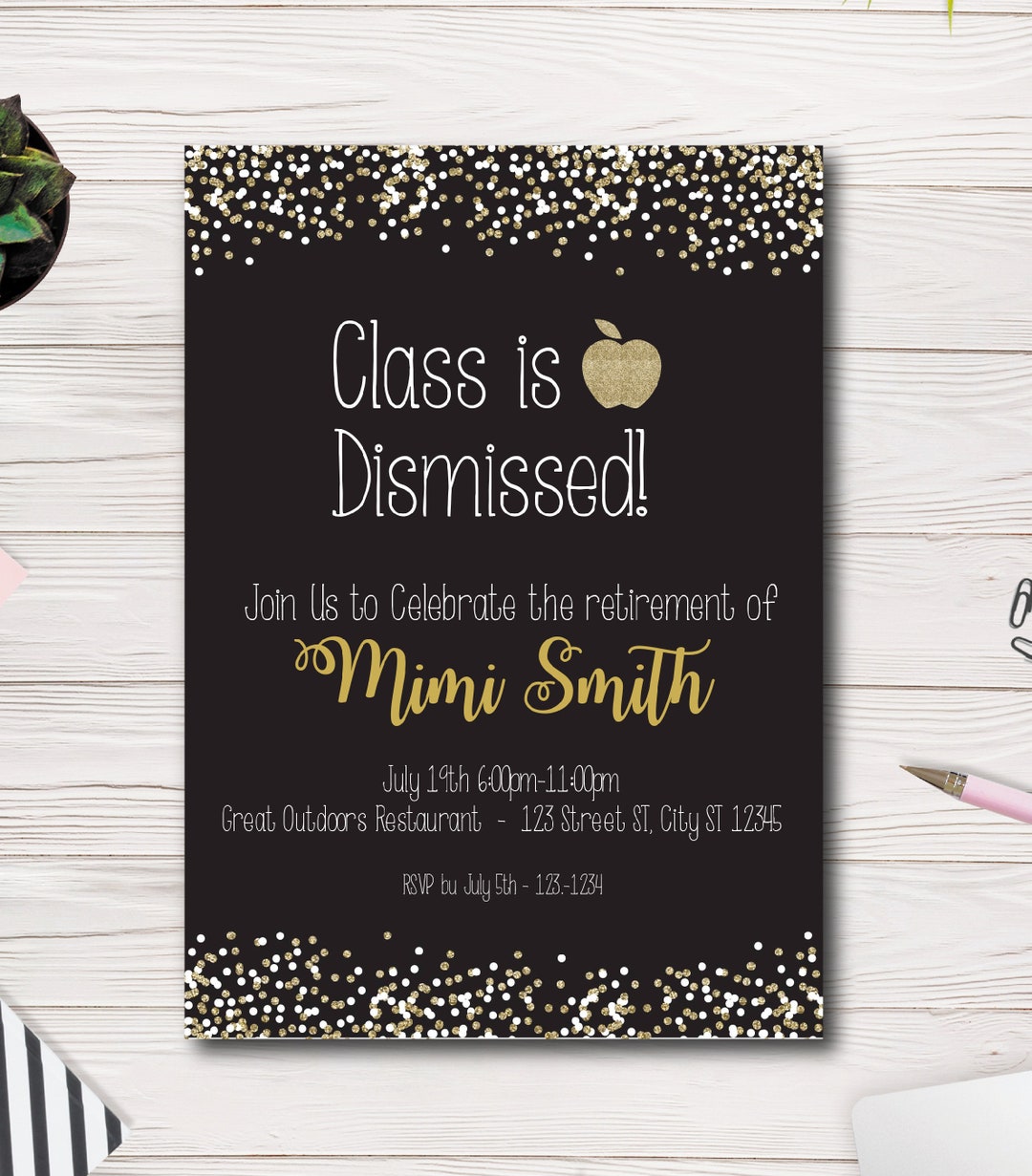 Teacher Retirement Invitation and Thank You Note Template Class is ...