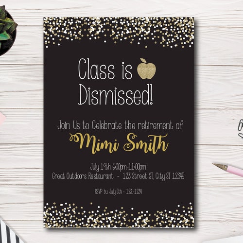 Editable Teacher Retirement Invitation Chalkboard Printable | Etsy