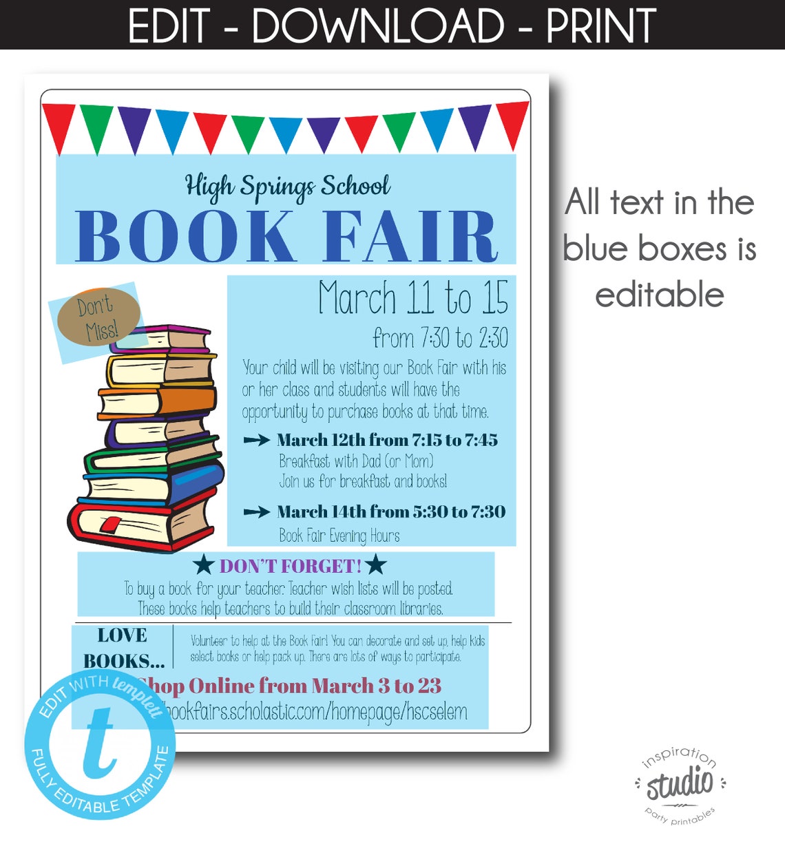 Book Fair Flyer Template School Book Fair PTA PTO School - Etsy