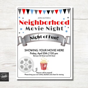 Editable Neighborhood Family Movie Night Flyer Template Neighborhood ...