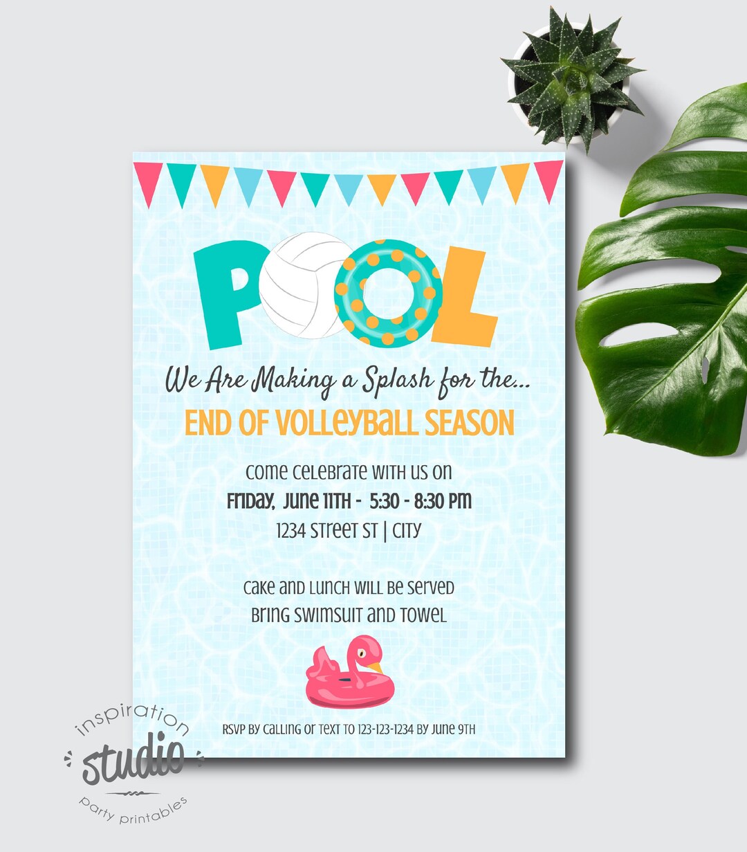 Volleyball Season Pool Party Invite Template, End of Volleyball Season ...