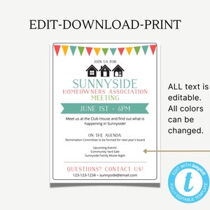 HOA Meeting Announcement Flyer Template, Homeowners Association Meeting ...