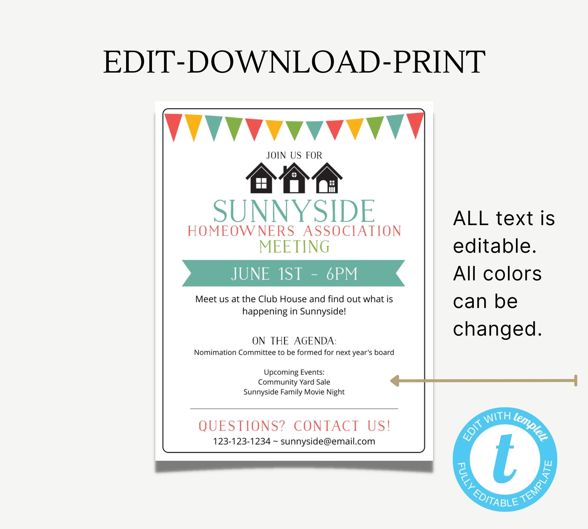 HOA Meeting Announcement Flyer Template, Homeowners Association Meeting ...