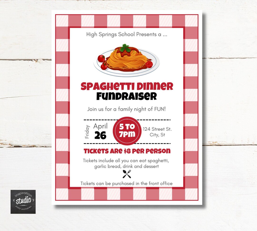 Spaghetti Dinner Fundraiser Flyer Template | Italian Night | PTA, PTO ...