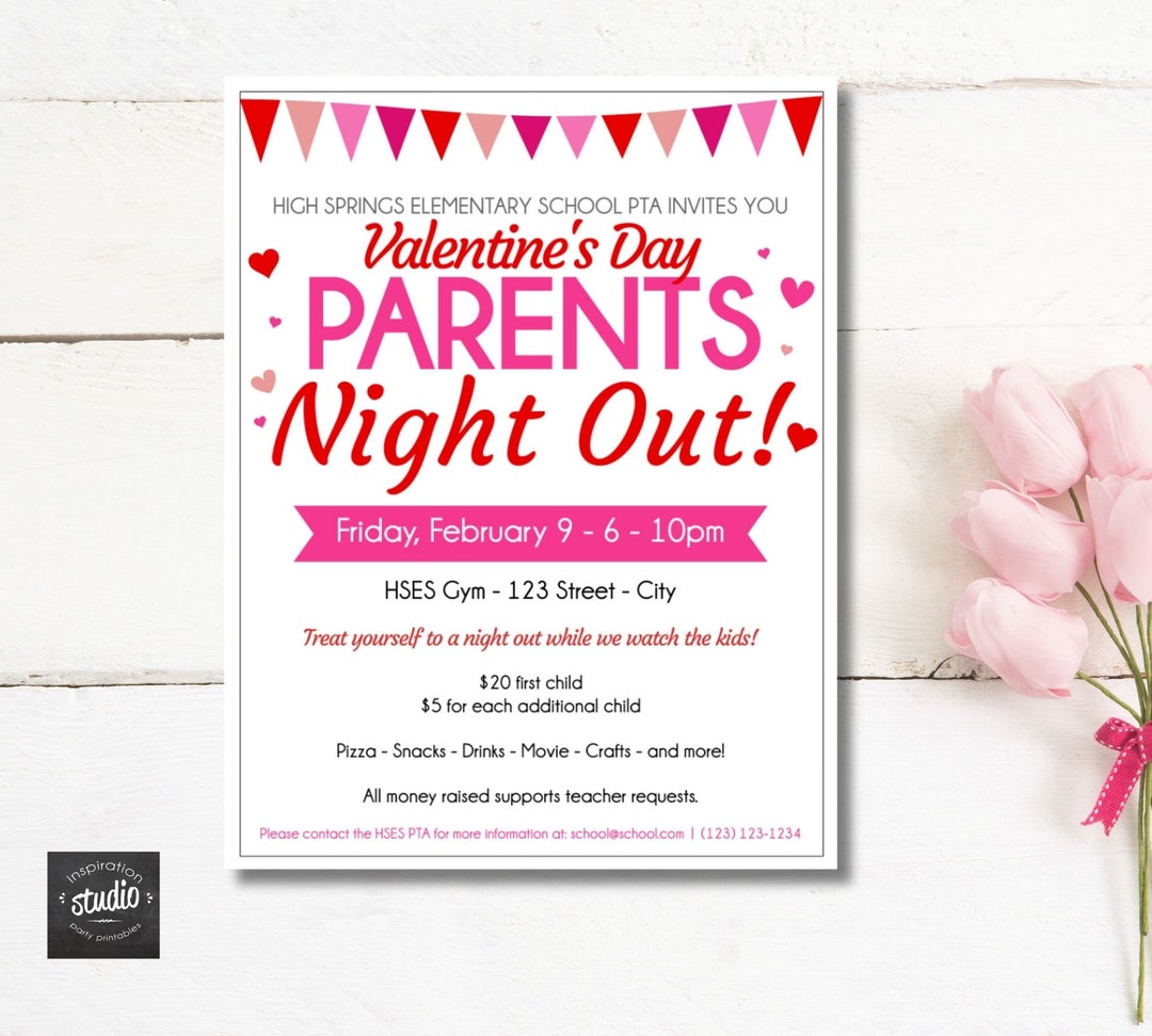 Valentine's Day Parents Night Event Flyer Template | Babysitting Flyer ...