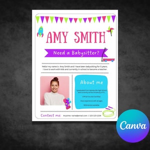 Editable Babysitter Flyer Template, Babysitter Services, Nanny ...