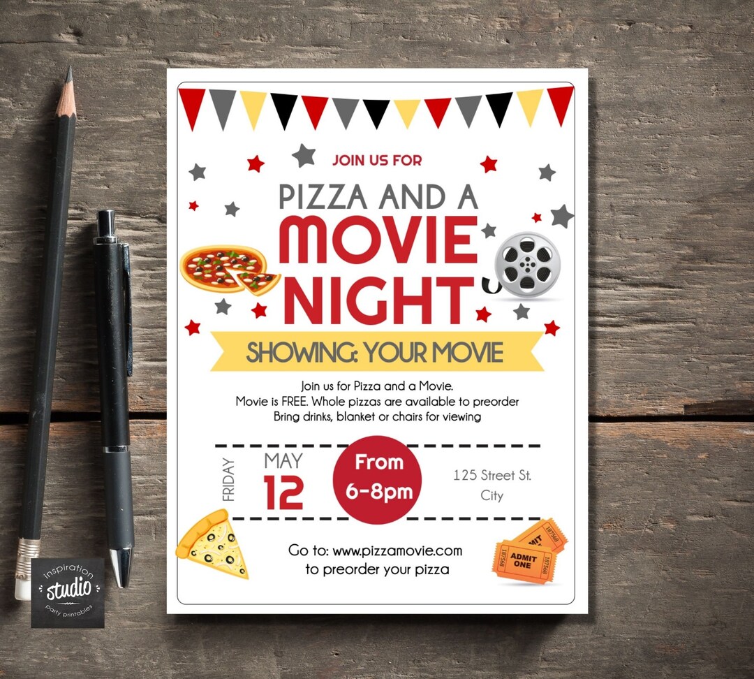 Pizza and Movie Night Flyer Template for School Fundraiser PTA, PTO ...