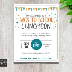 Back to School Luncheon Flyer Invitation, PTA Teacher Lunch, Teacher ...