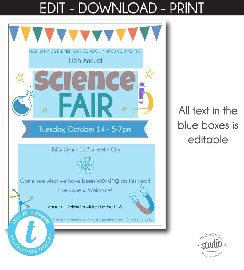 Science Fair Event Flyer Template School Science Night Flyer - Etsy