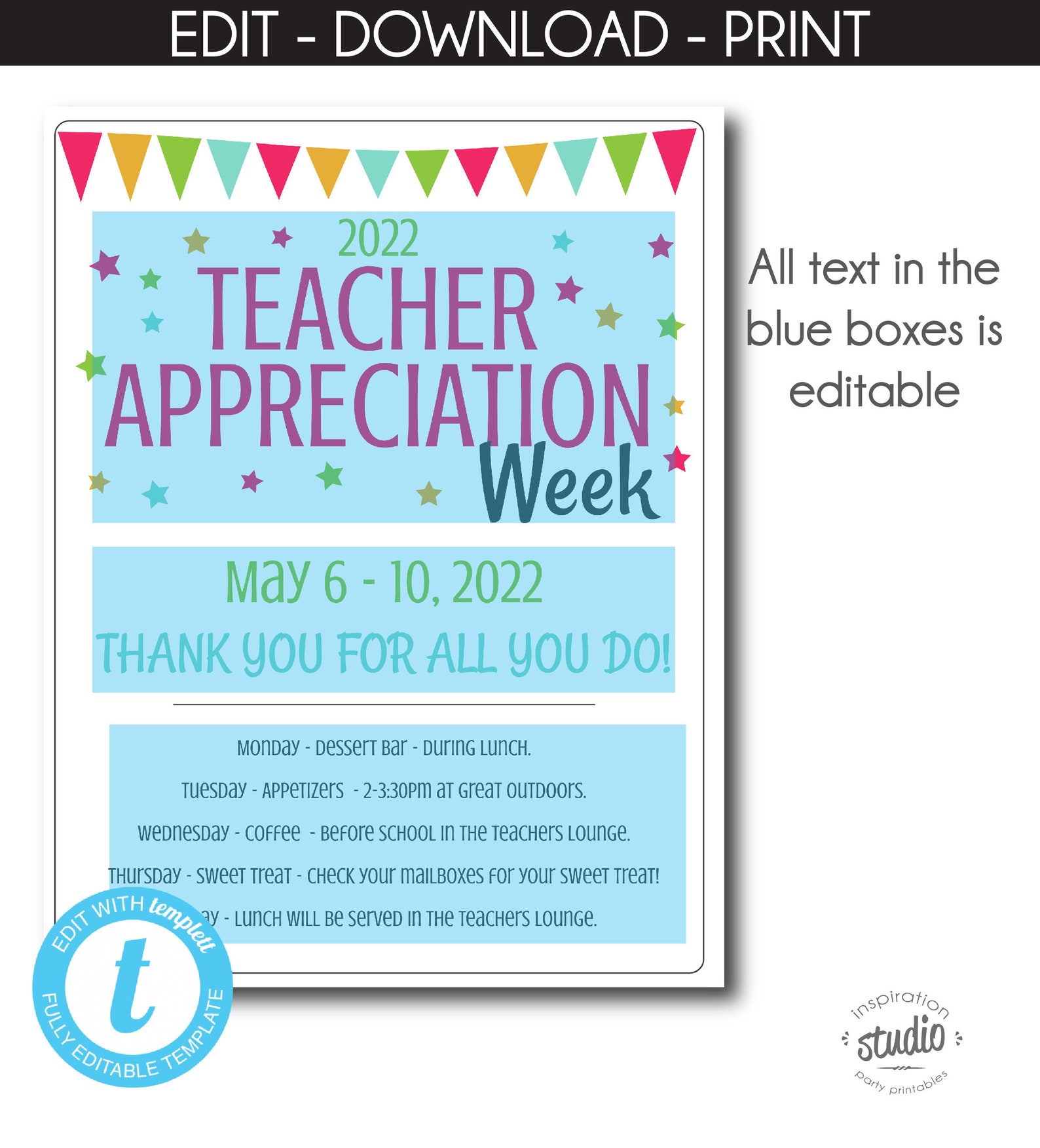 Teacher Appreciation Week Flyer Template Elementary Teacher - Etsy