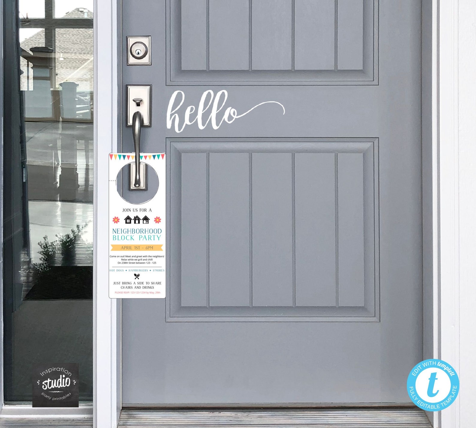 Block Party Door Hanger Template | Spring Backyard Invite (digital ...