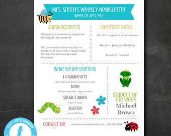 Spring theme Editable Weekly Teacher Newsletter Template Edit yourself ...
