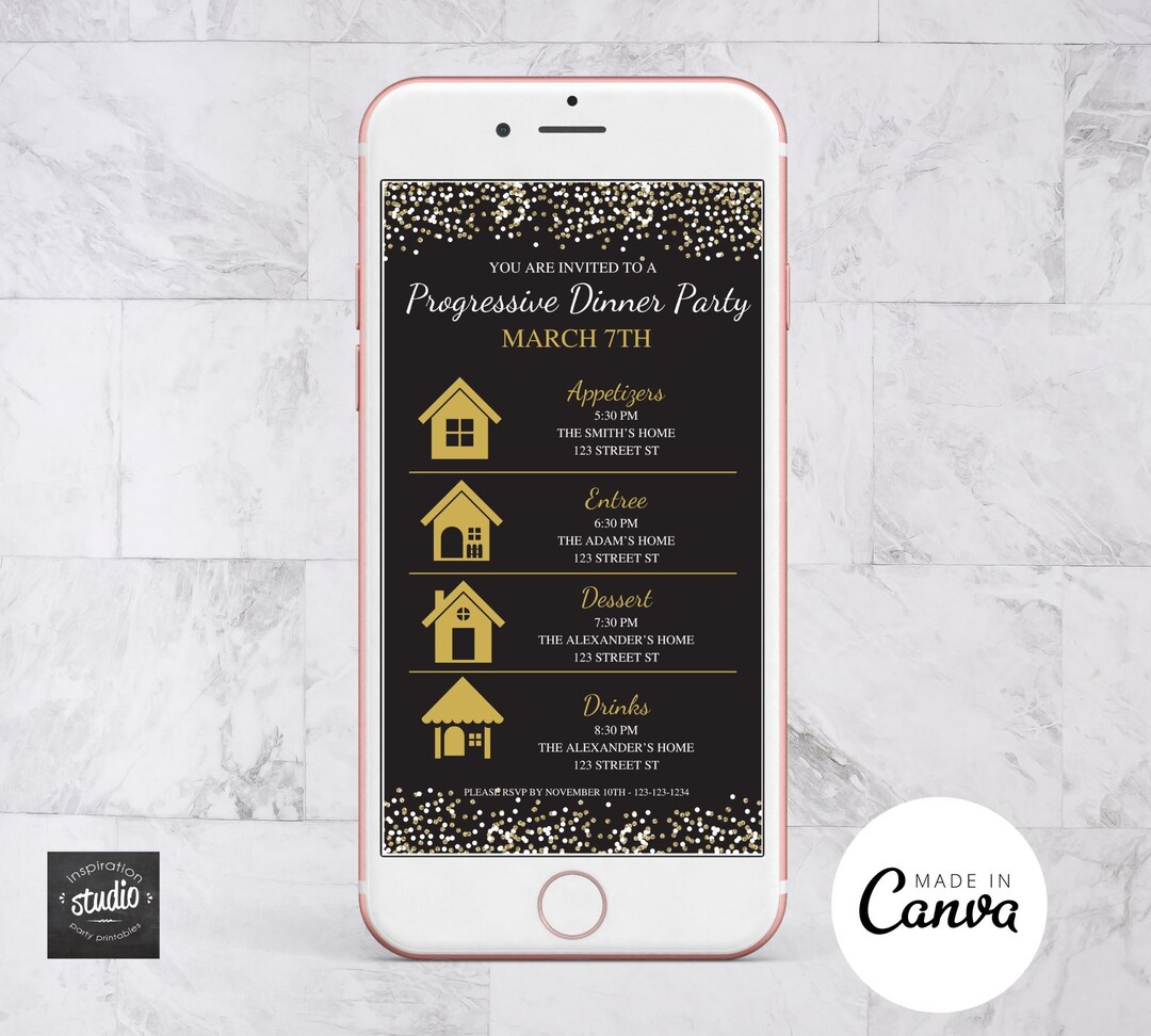 Progressive Dinner Party Text Invite Template | Friend Potluck | Four ...