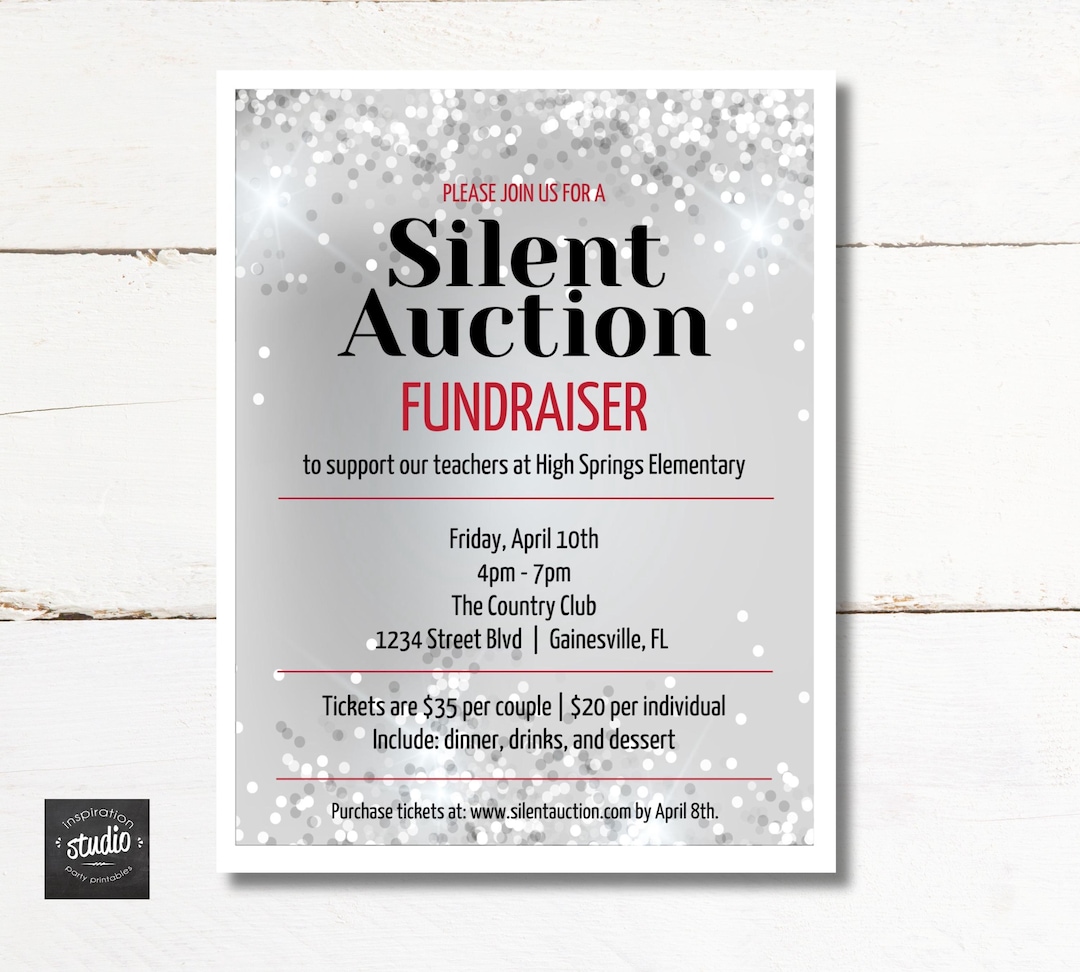 Editable Silent Auction Flyer Template for School Events and Community ...