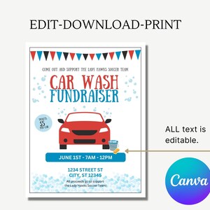 Car Wash Fundraiser Flyer | Editable Canva Template for School Sports ...