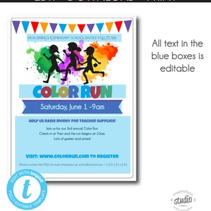 Color Run Fundraiser Flyer Template, Color Walk, 5k Run/walk, 2k Walk ...