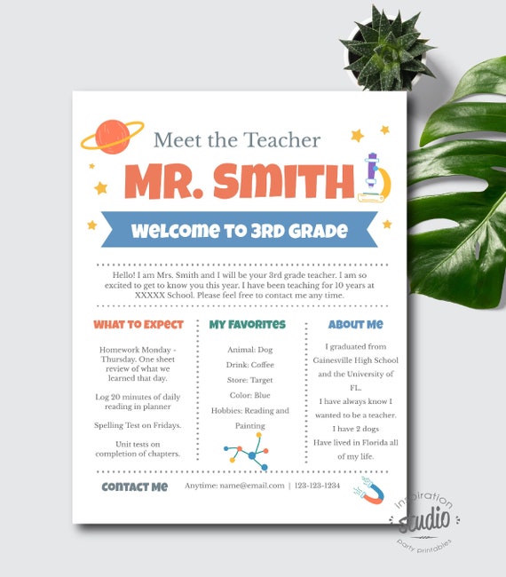 Editable Meet the Teacher Flyer Template, About the Teacher, Back to ...