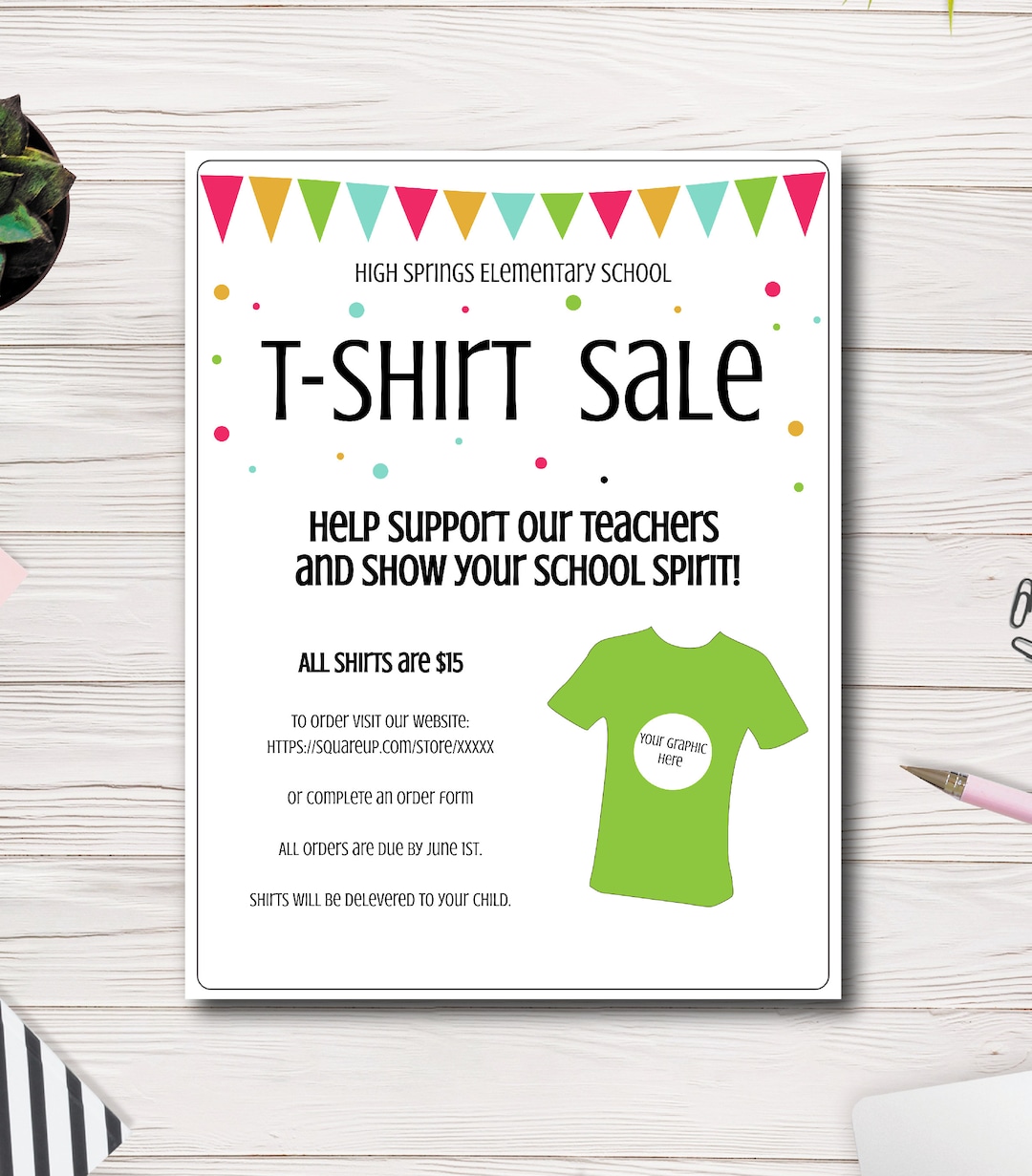 T-shirt Sales Flyer Template, PTA, PTSA, PTO, Church Fundraiser Flyer ...