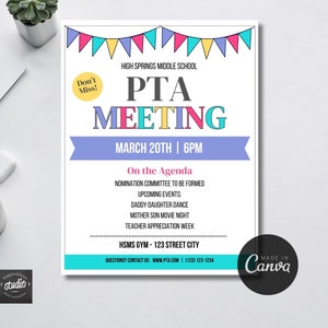 Editable Meeting Announcement Flyer Template | PTA, PTO, PTSA, Home ...