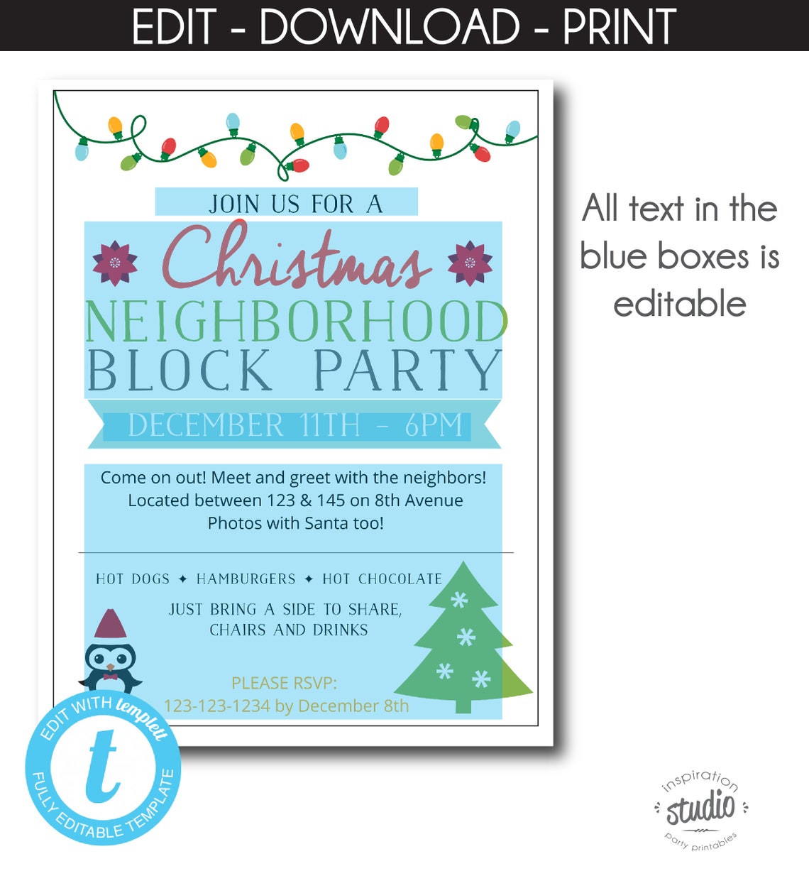 Christmas Neighborhood Block Party Flyer Template Backyard - Etsy
