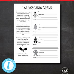 Holiday Candy Gram Flyer Template, Christmas Candy Grams, School ...
