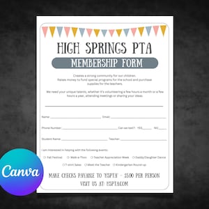 PTA, PTSA, PTO Membership Form Printable Template | Registration Form ...