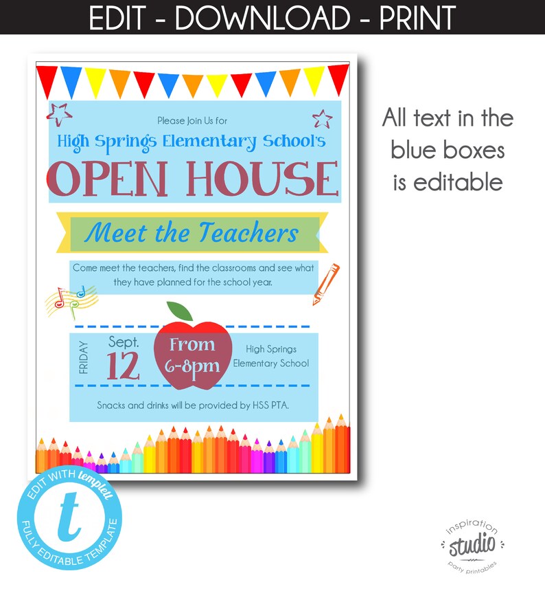 School Open House Flyer | Editable Template for Meet the Teacher and ...