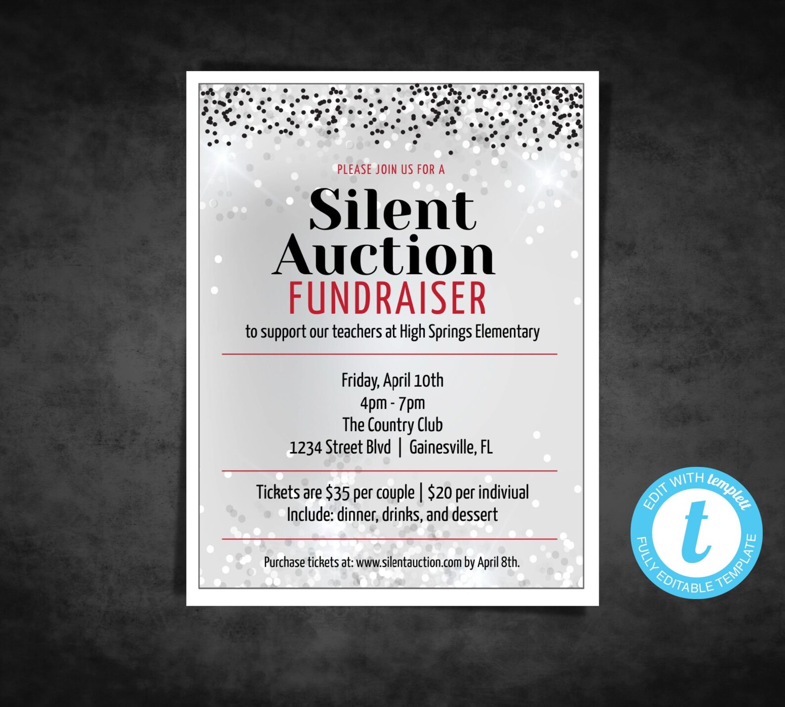 Silent Auction Flyer Template School Event Community - Etsy
